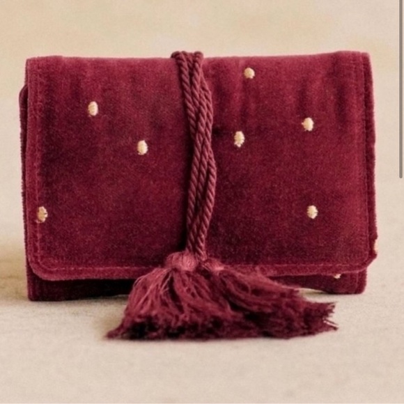 Sezane | Bags | Sezane Velvet Ruby Gold Jewelry Wallet Case | Poshmark